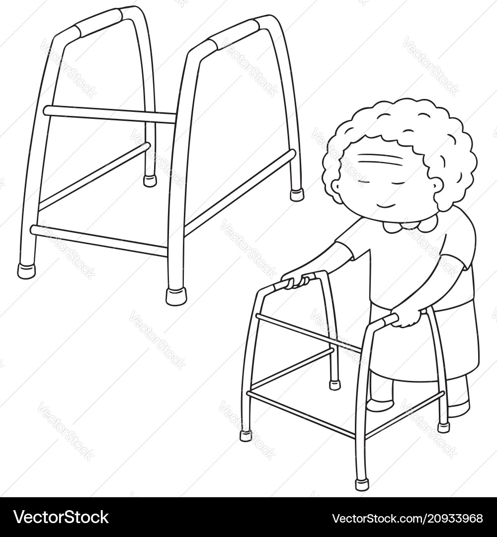 Set of elder woman walk using walker Royalty Free Vector