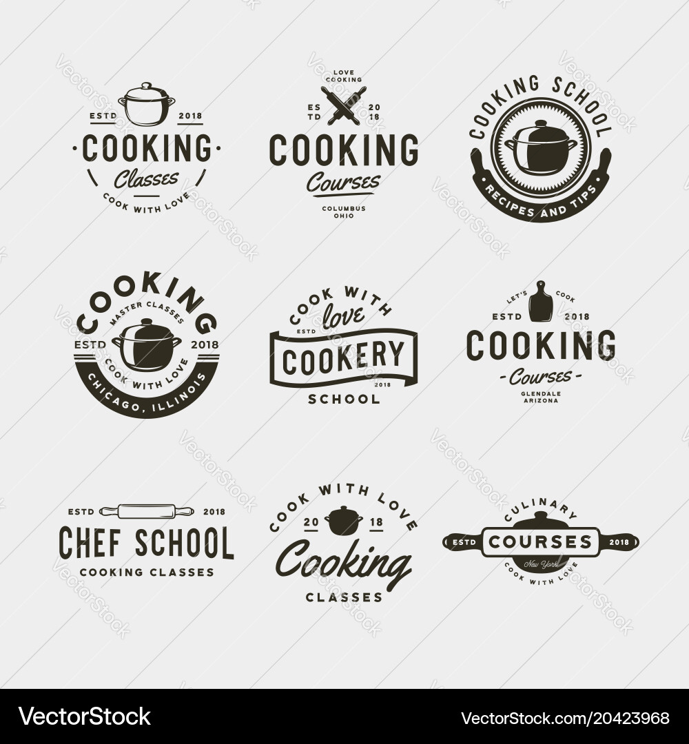 Set of vintage cooking classes logos retro styled Vector Image