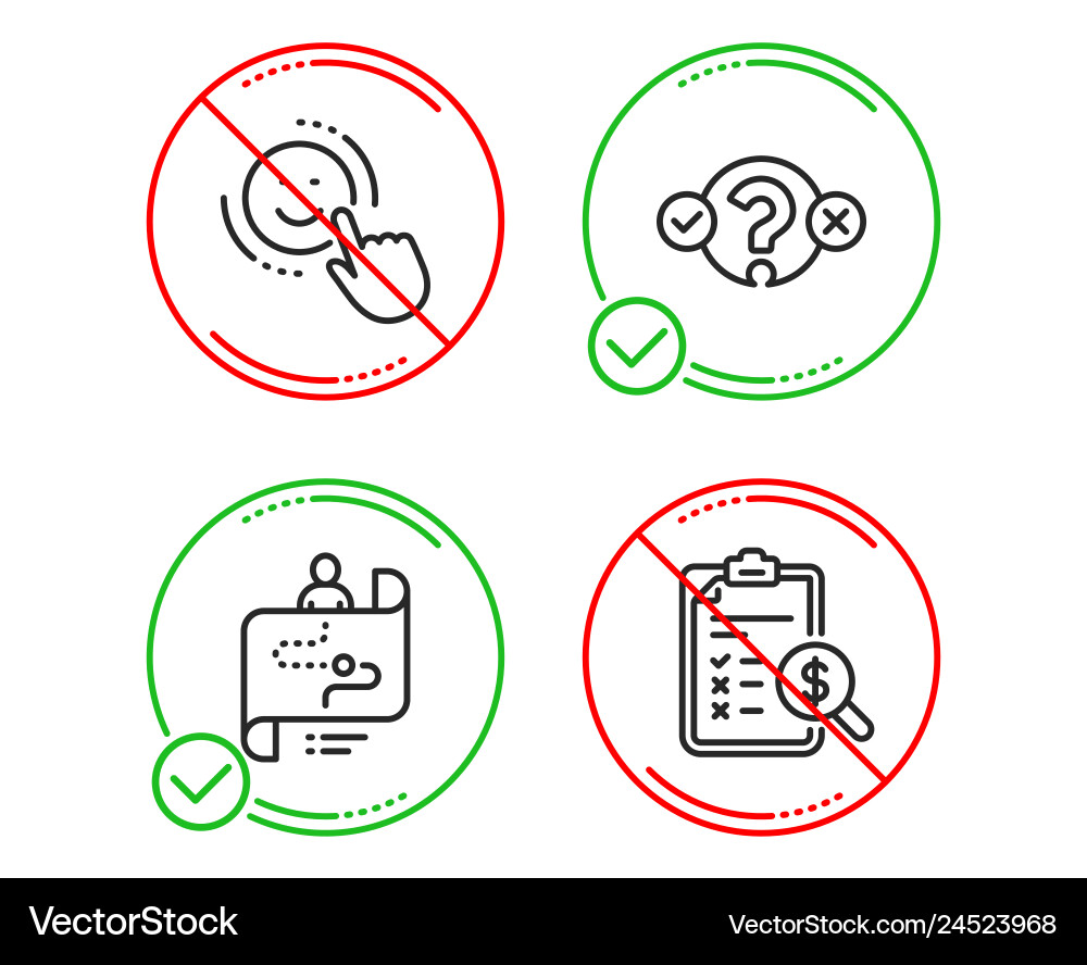 Smile quiz test and journey path icons set Vector Image