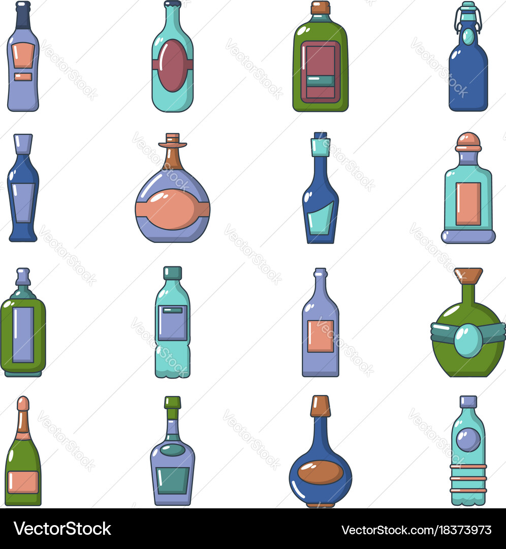 Bottles icons set cartoon style Royalty Free Vector Image