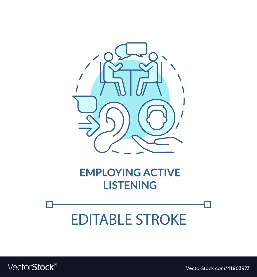 Employing active listening turquoise concept icon Vector Image Employing active listening turquoise concept icon Vector Image
