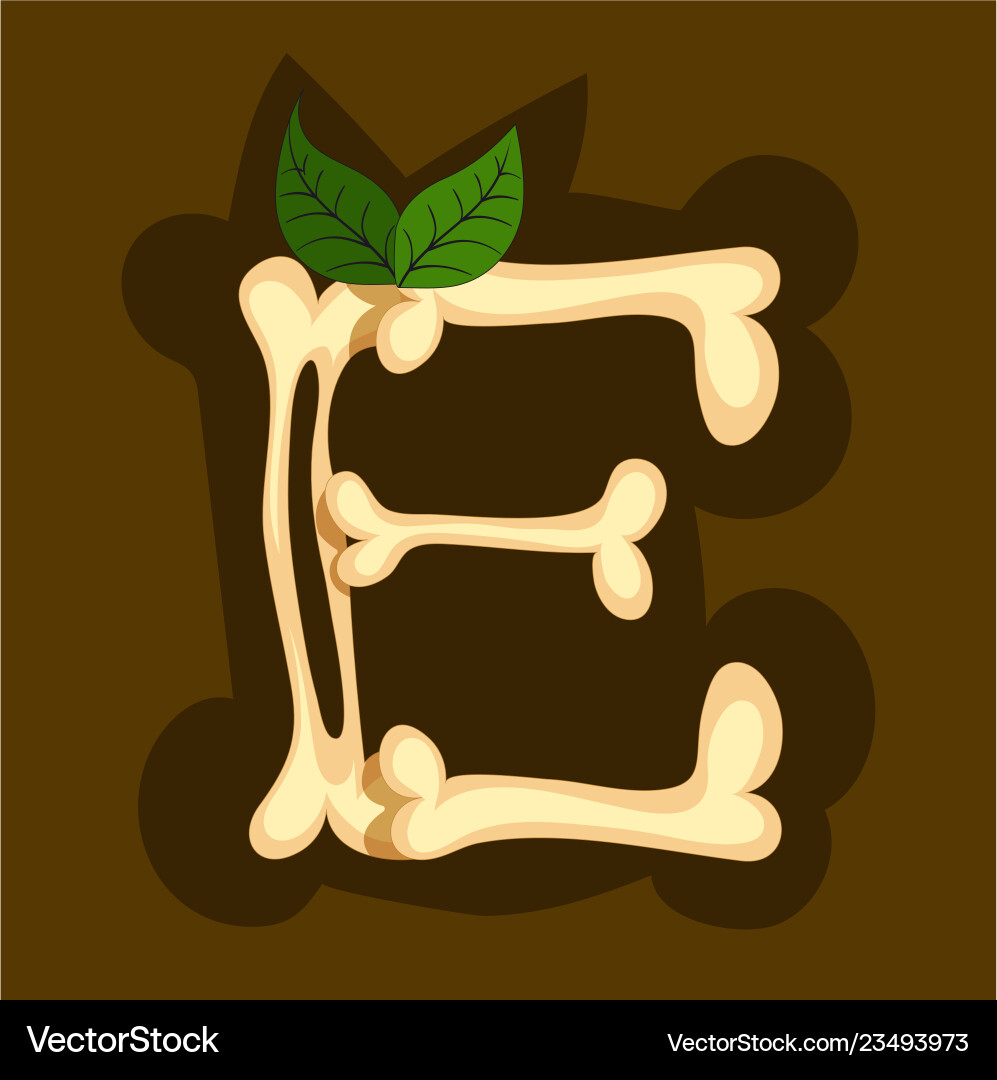 Font english e letter with green leaf on top Vector Image