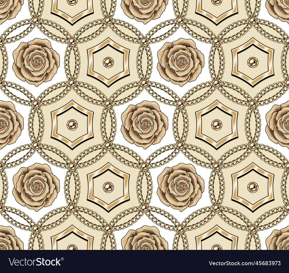 Hexagonal pattern with roses golden chains Vector Image