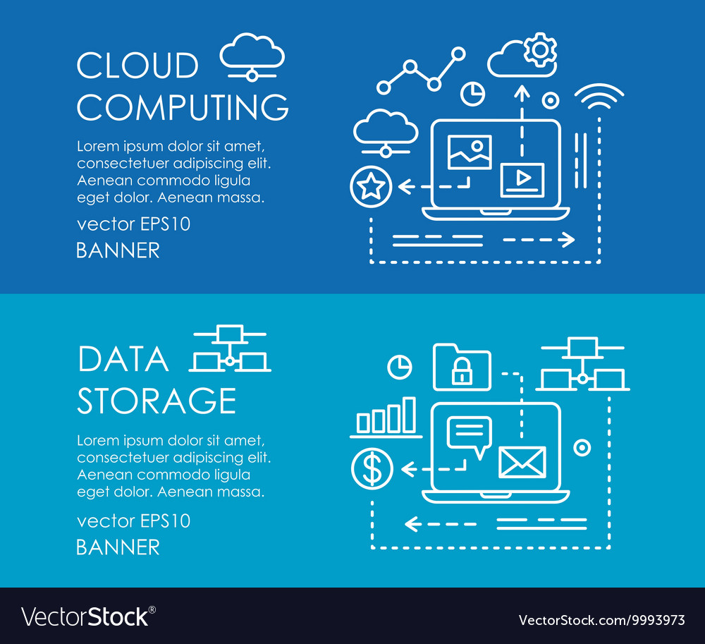 Line Art Web Banner For Cloud Computing And Data Vector Image