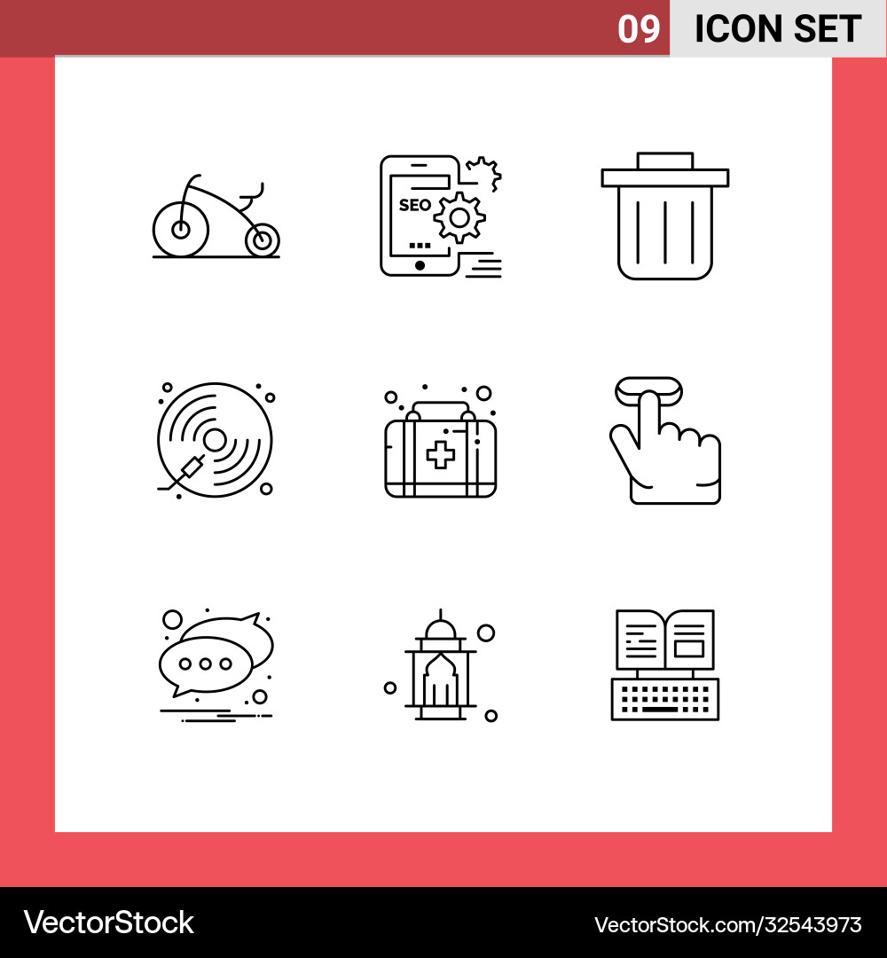Pack 9 modern outlines signs and symbols for Vector Image