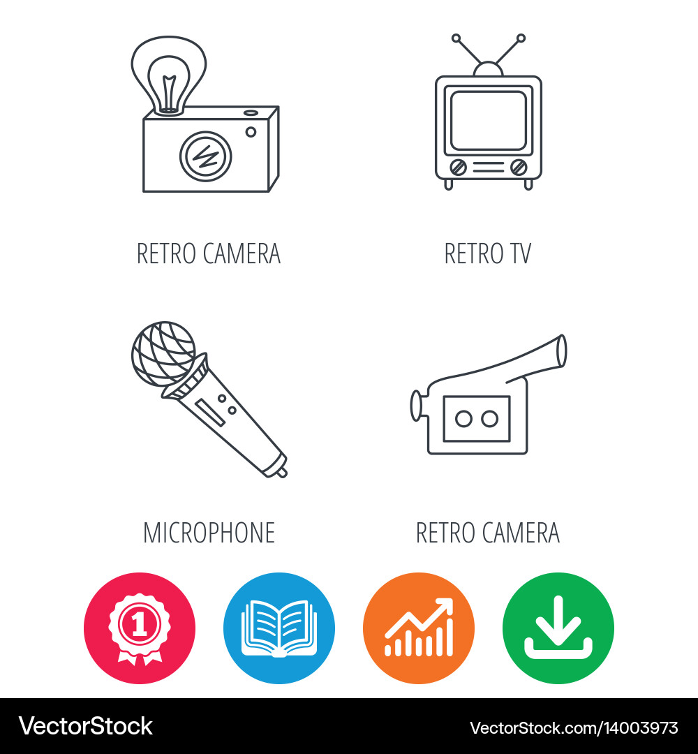 Photo video camera and microphone icons Royalty Free Vector