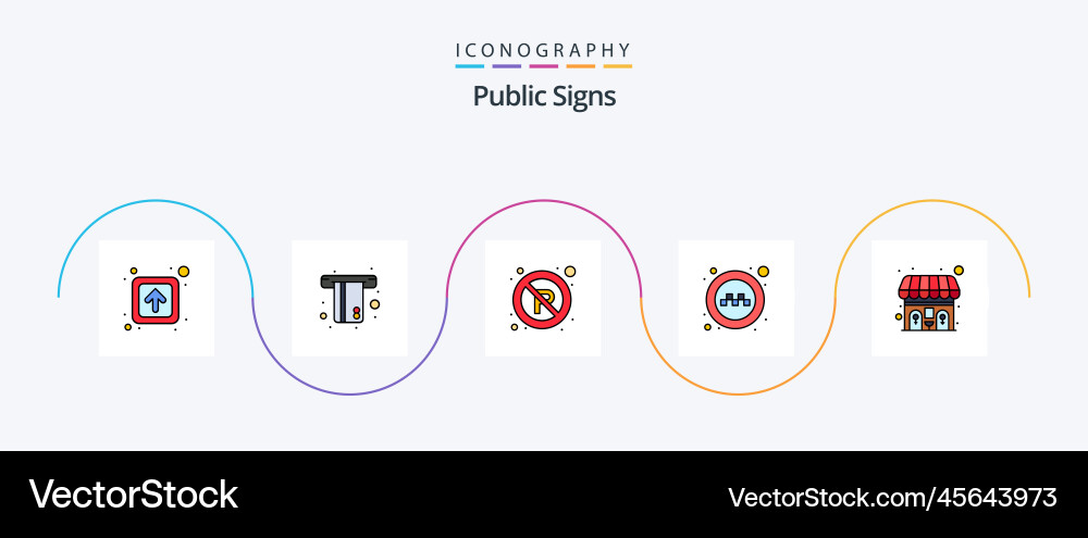 Public signs line filled flat 5 icon pack Vector Image