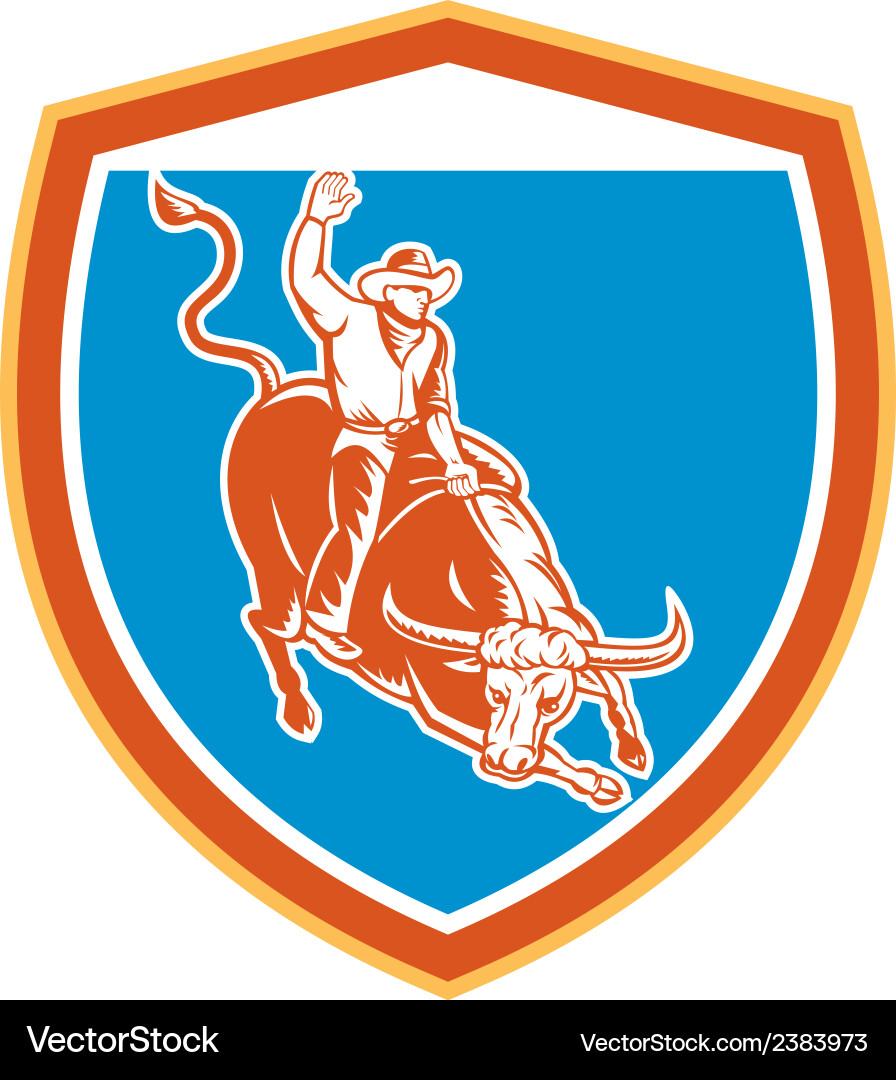 Rodeo cowboy bull riding shield retro Royalty Free Vector