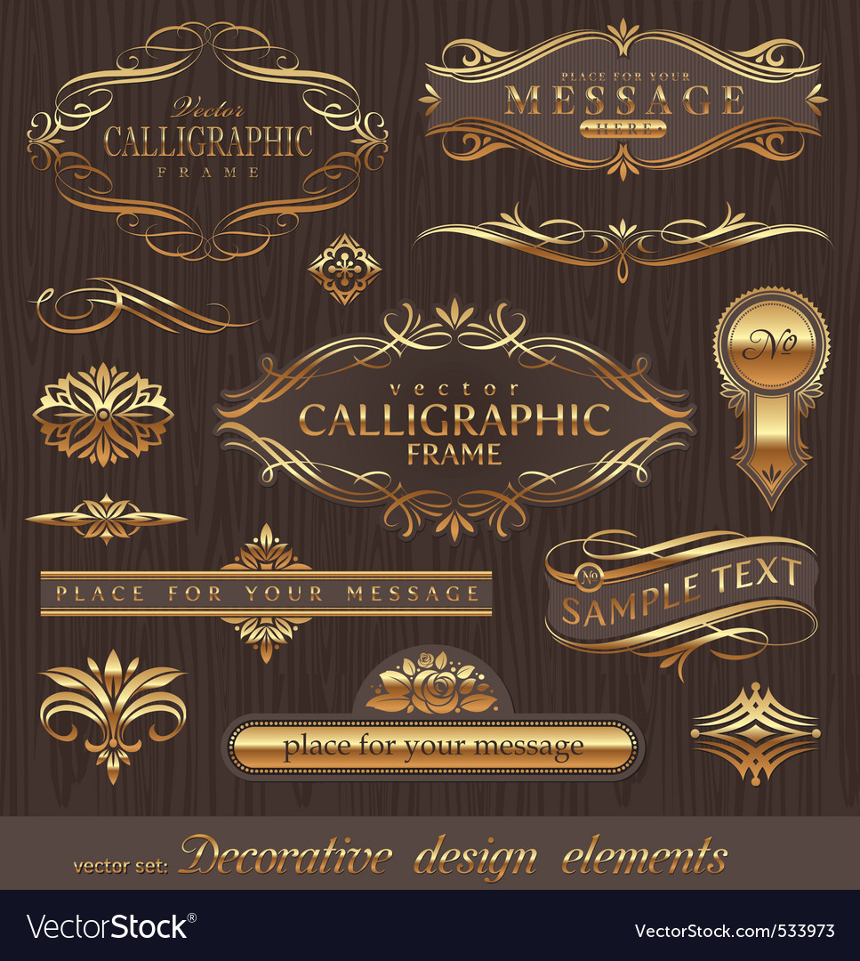 Set golden decor elements Royalty Free Vector Image