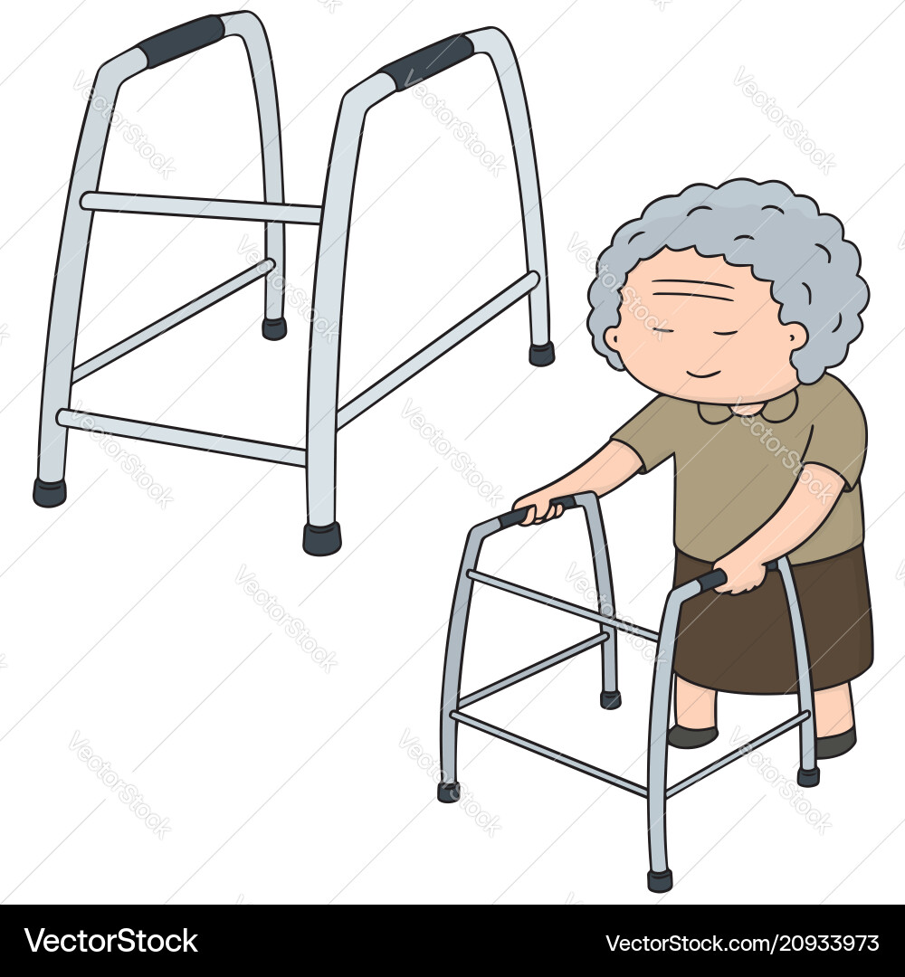 Set of elder woman walk using walker Royalty Free Vector