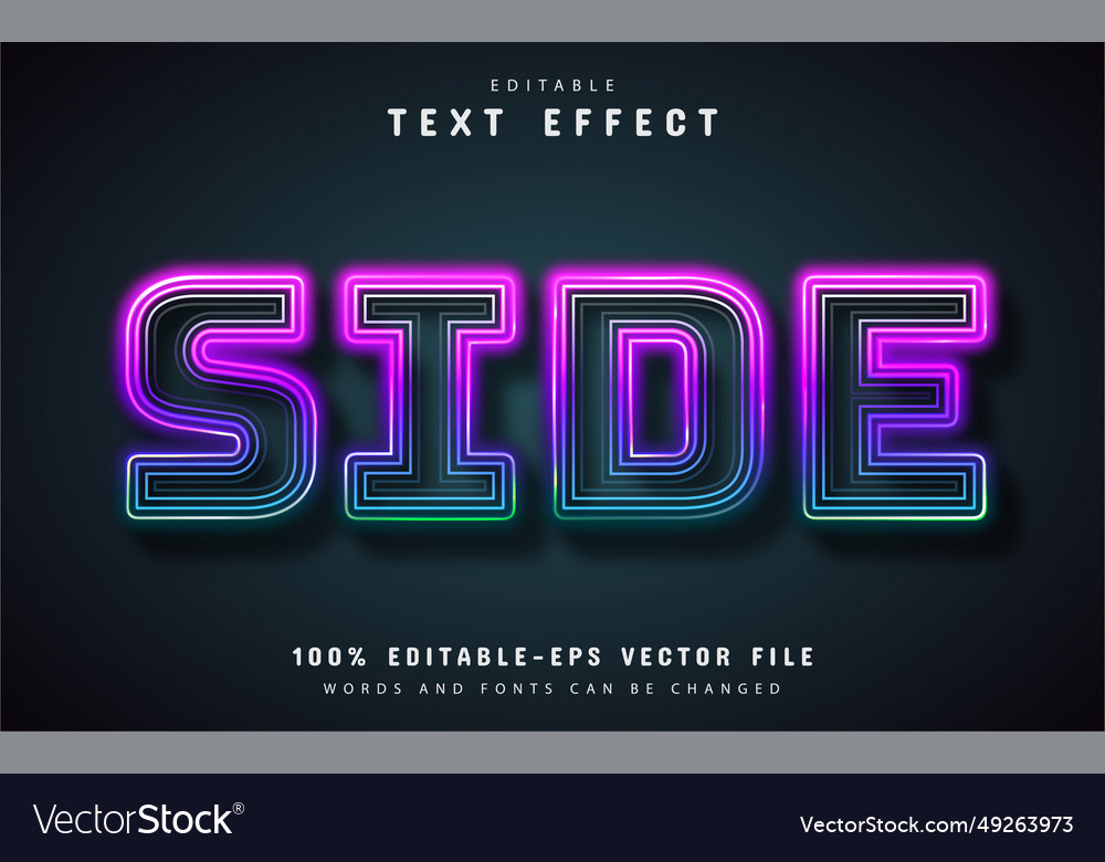 Side text editable line neon effect Royalty Free Vector