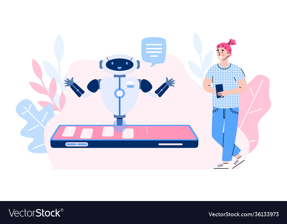Young man communicating with chatbot cartoon Vector Image Young man communicating with chatbot cartoon Vector Image