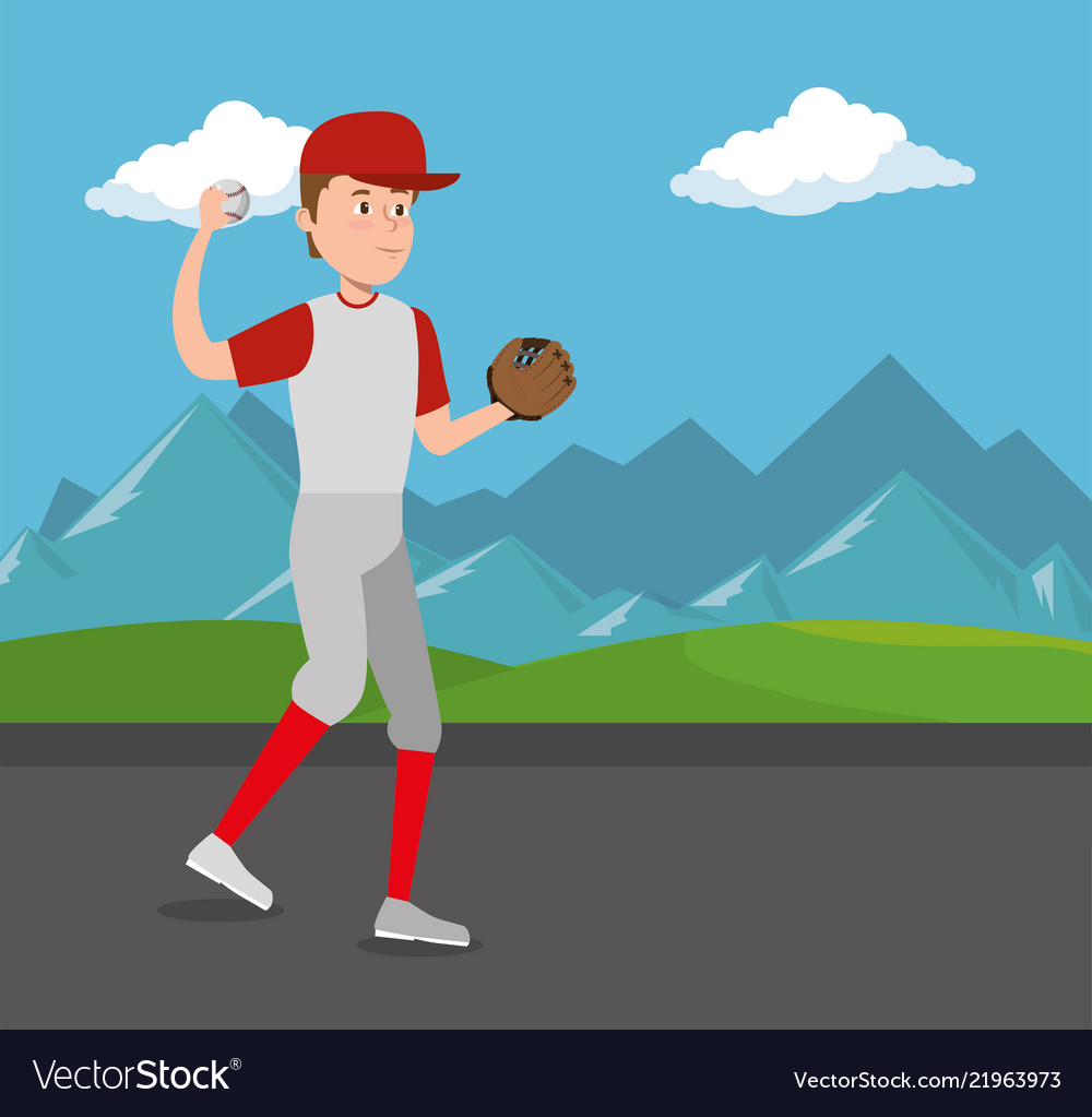 Young man practicing baseball Royalty Free Vector Image