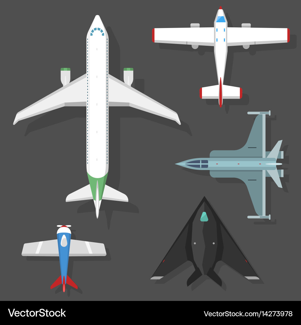Airplane top view and aircraft Royalty Free Vector Image