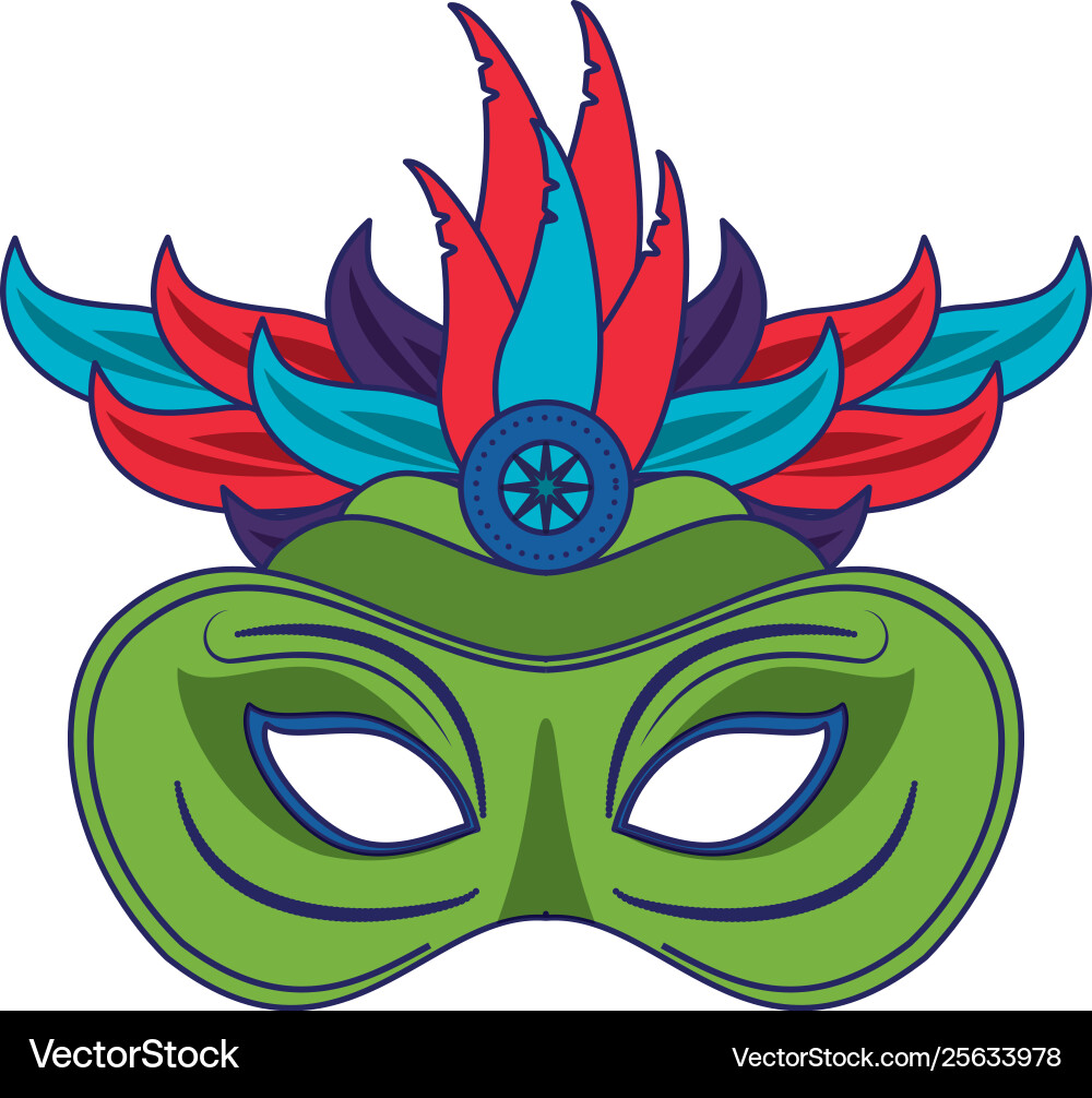 Festival mask with feathers blue lines Royalty Free Vector