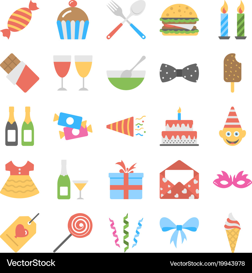 Flat icon set of birthday Royalty Free Vector Image