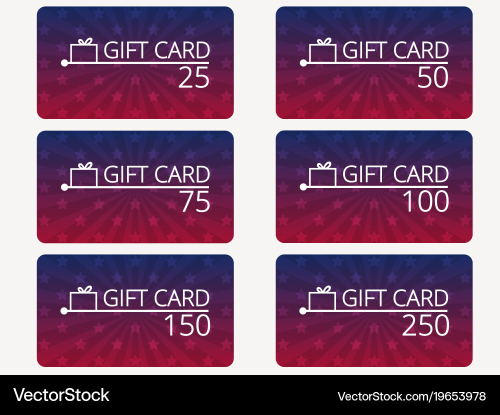 Gift card with a box and stars gradient Royalty Free Vector