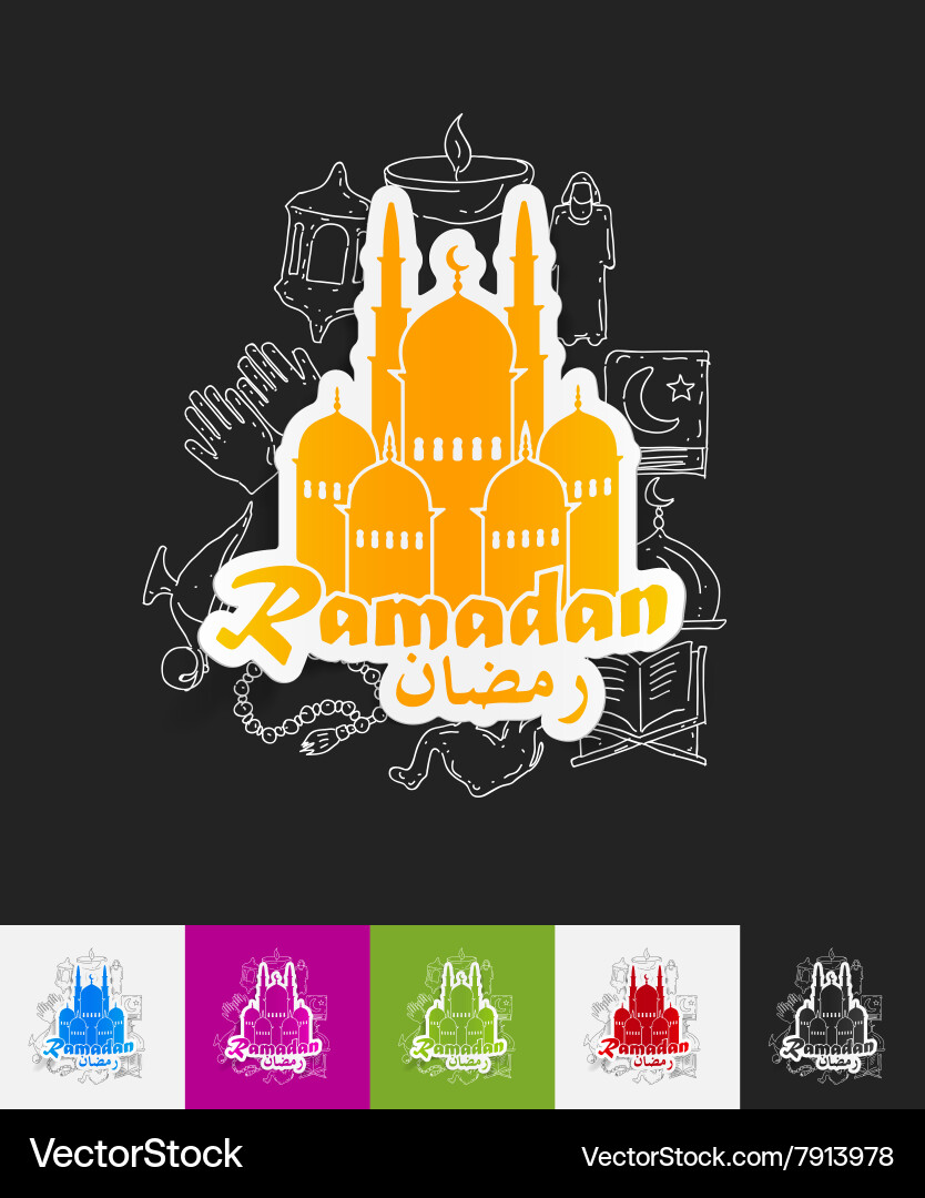 Mosque paper sticker with hand drawn elements Vector Image