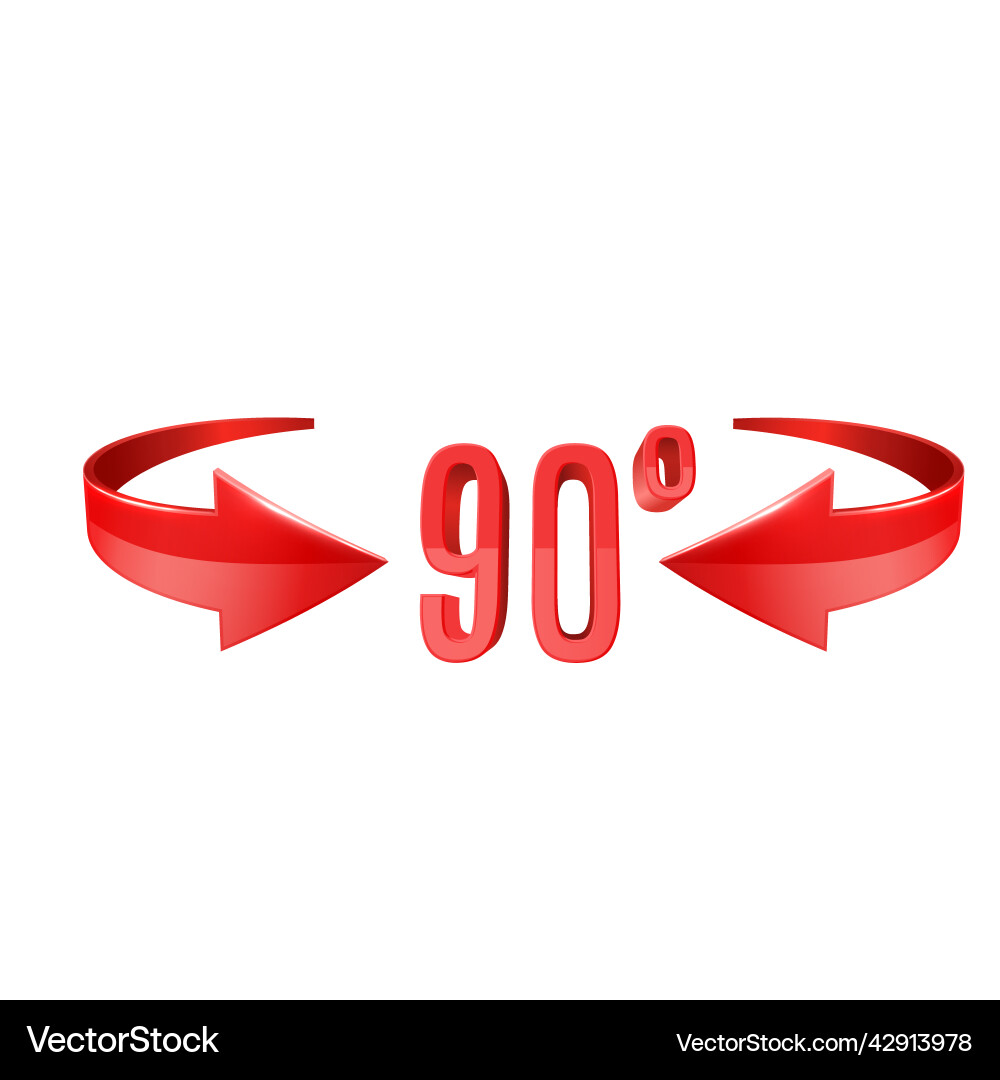 Red glossy 3d curve arrows and 90 degrees sing Vector Image