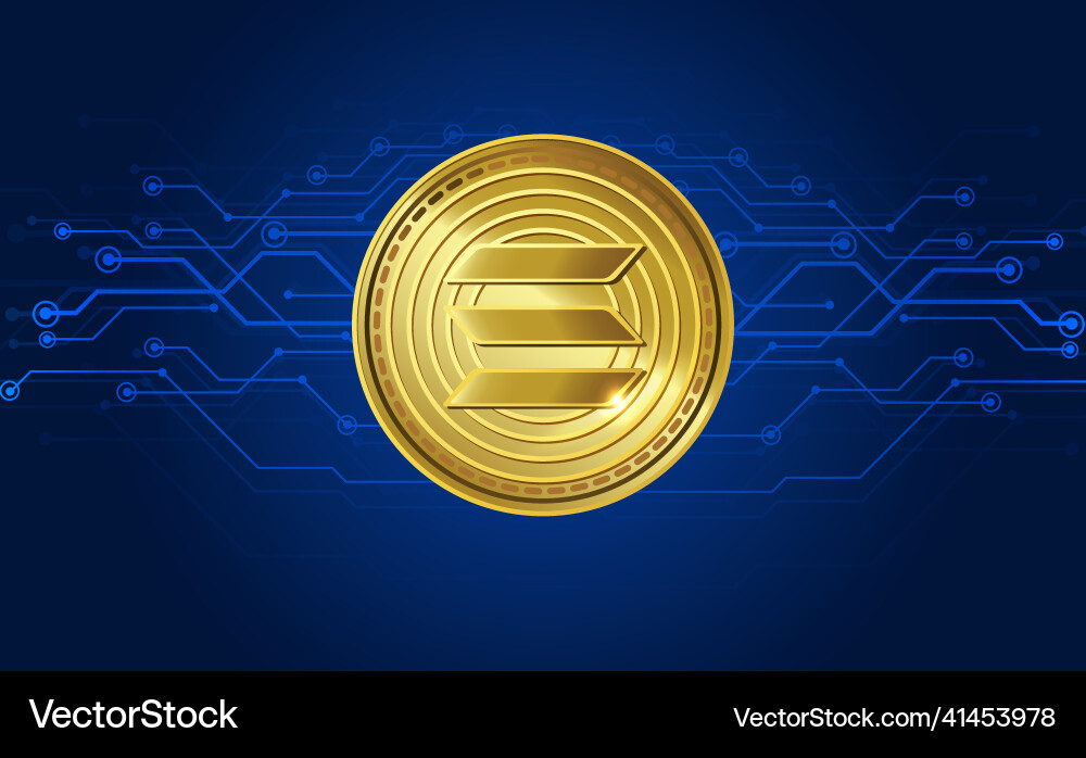 Solana sol token symbol golden realistic Vector Image