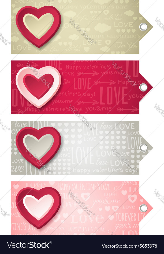 Valentines labels with decorative hearts Vector Image