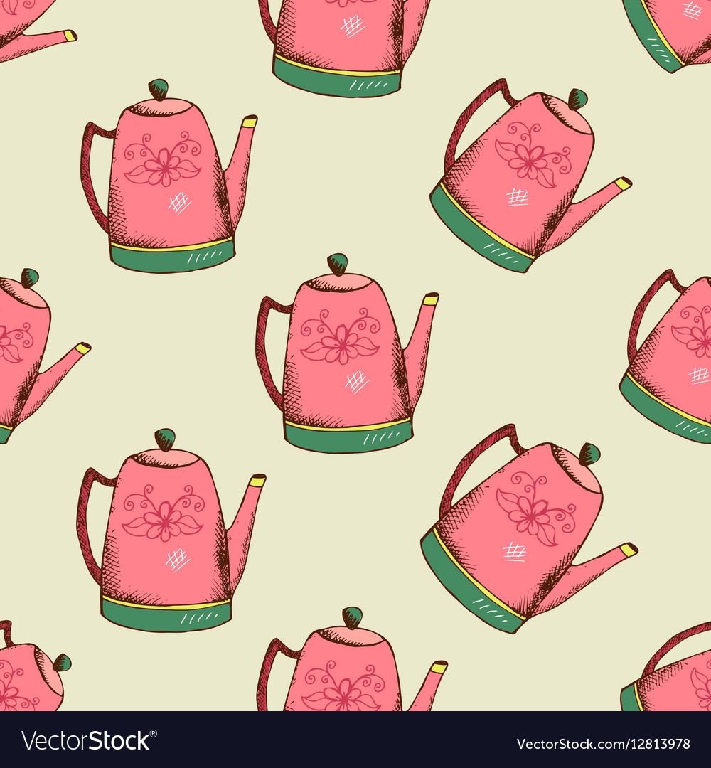 Vintage pattern with kettle Royalty Free Vector Image