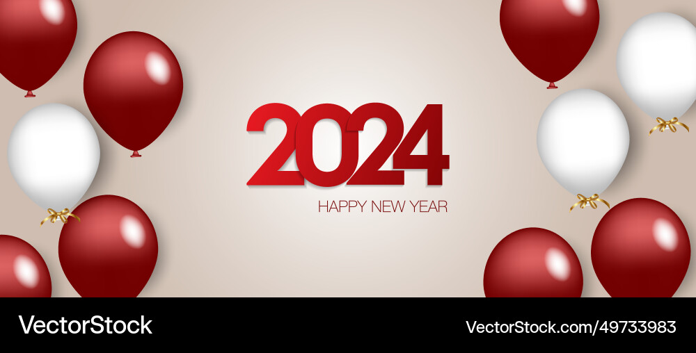 2024 new year red and white balloons Royalty Free Vector