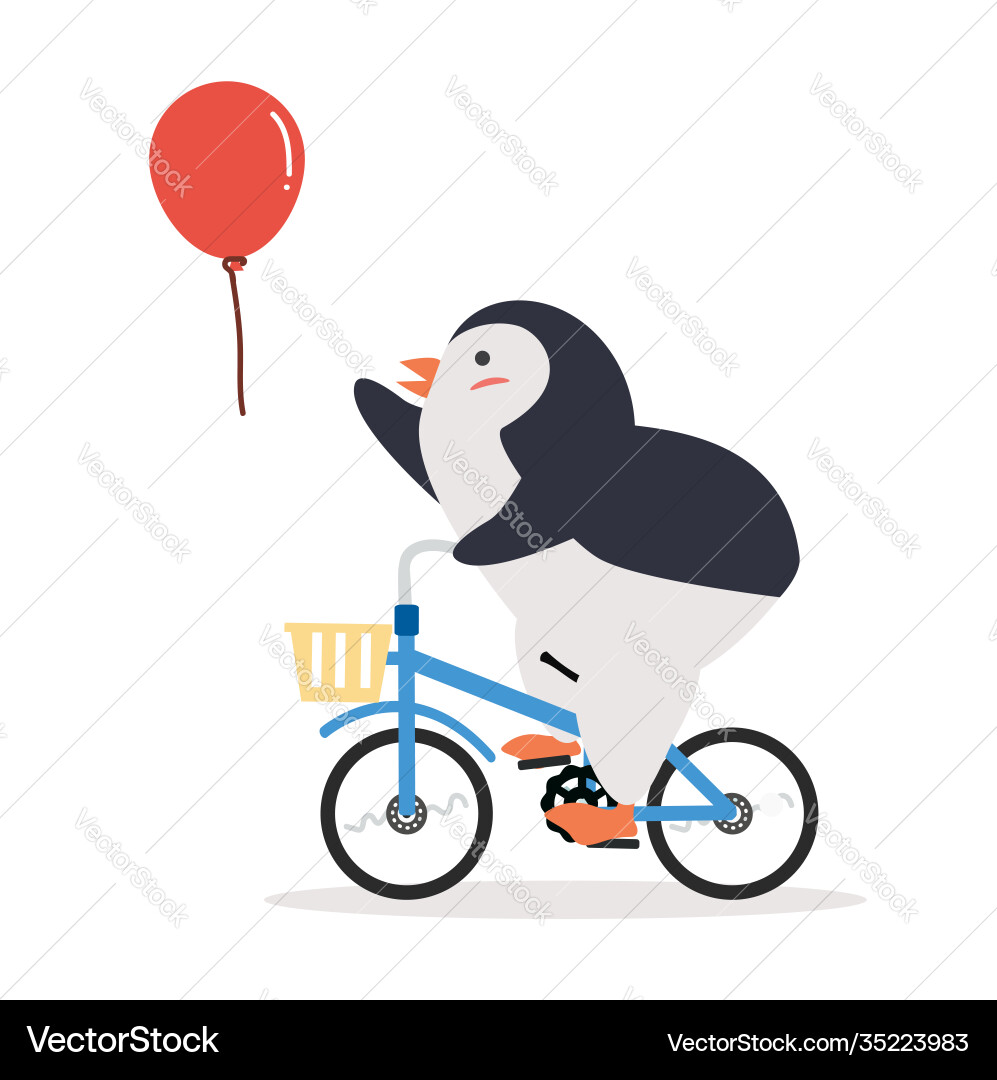 Cute penguin ride a bicycle with balloon Vector Image