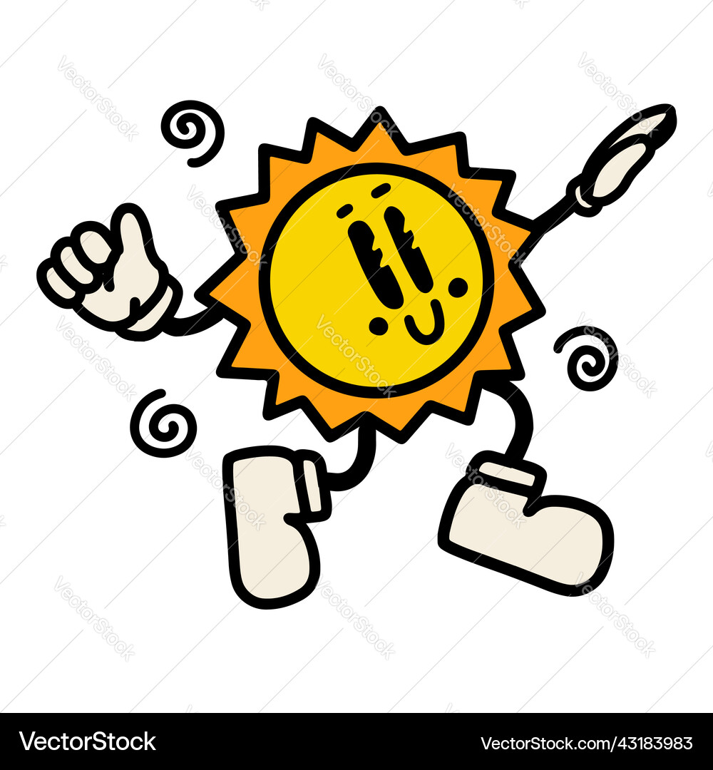 Nostalgic retro trendy cartoon character sun Vector Image