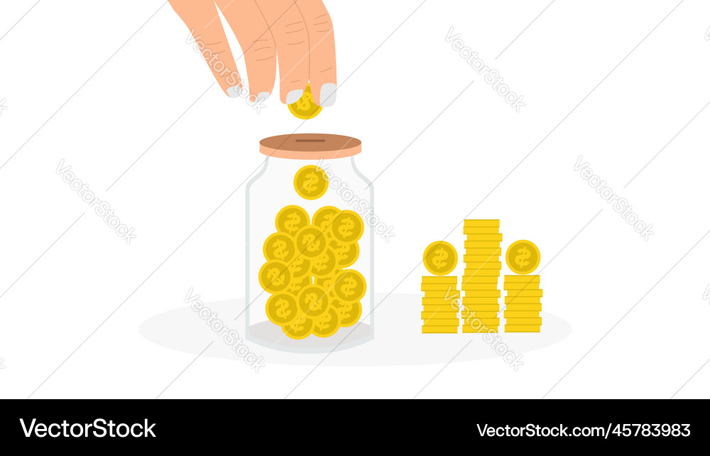 People put coins into a glass for donations Vector Image