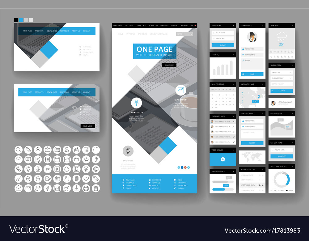 Website design template and interface elements Vector Image