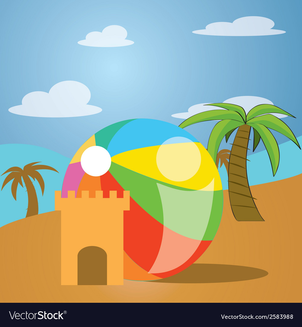 A sand castle and beach ball Royalty Free Vector Image