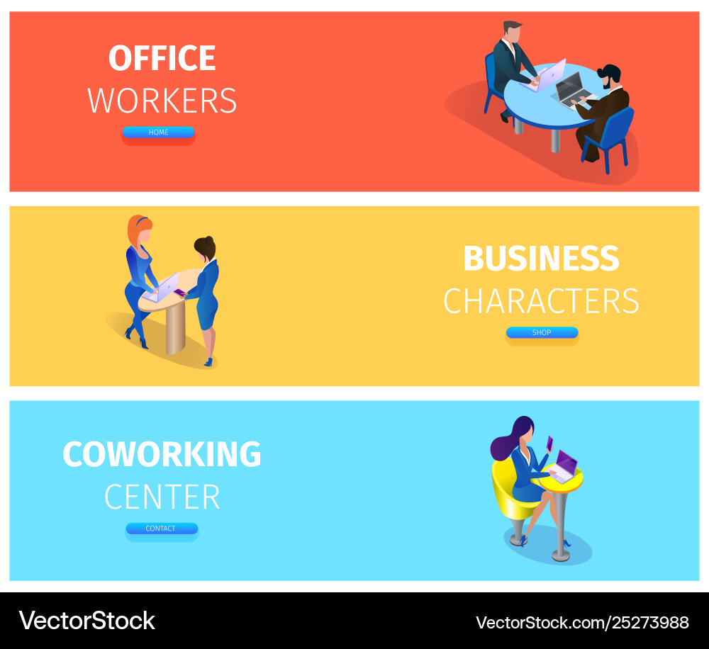 Businesspeople at working situations banner set Vector Image