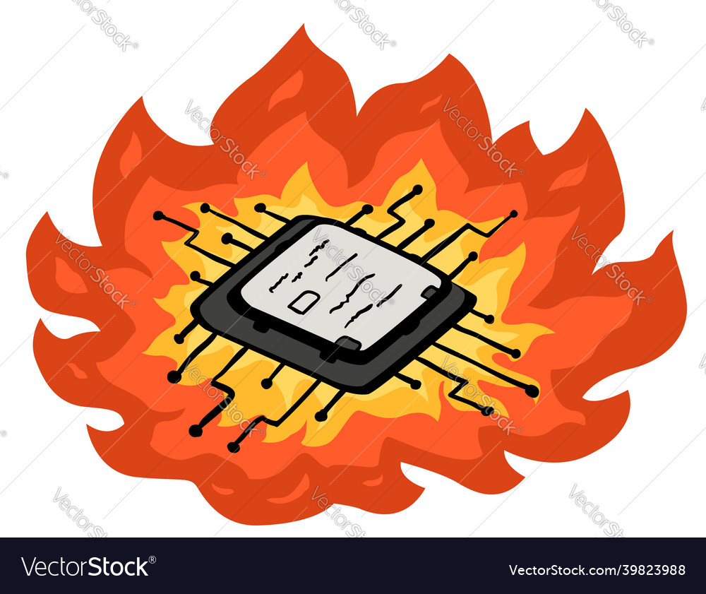 Computer chip fire cartoon Royalty Free Vector Image