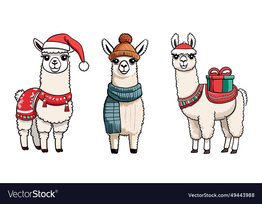 Cute christmas llama alpaca art character Vector Image