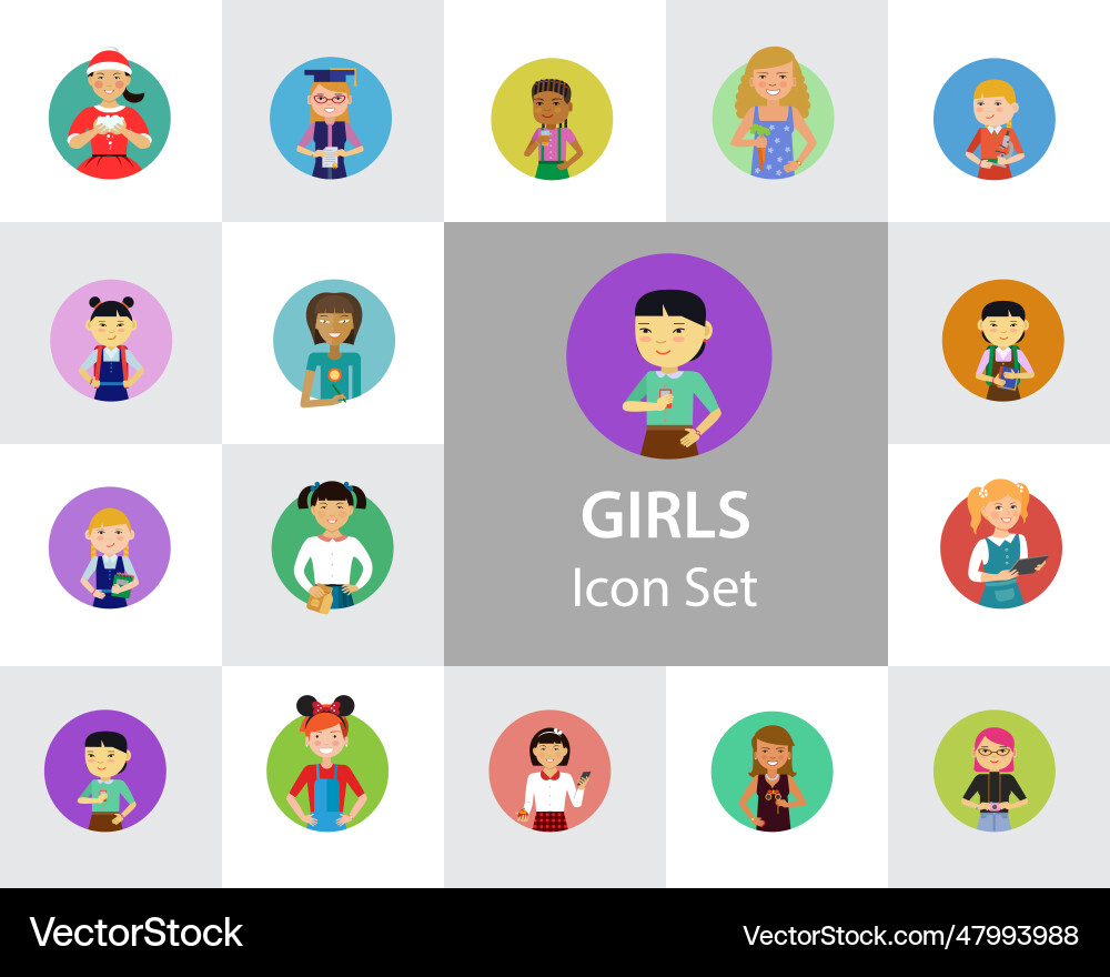 Girls icons set Royalty Free Vector Image - VectorStock