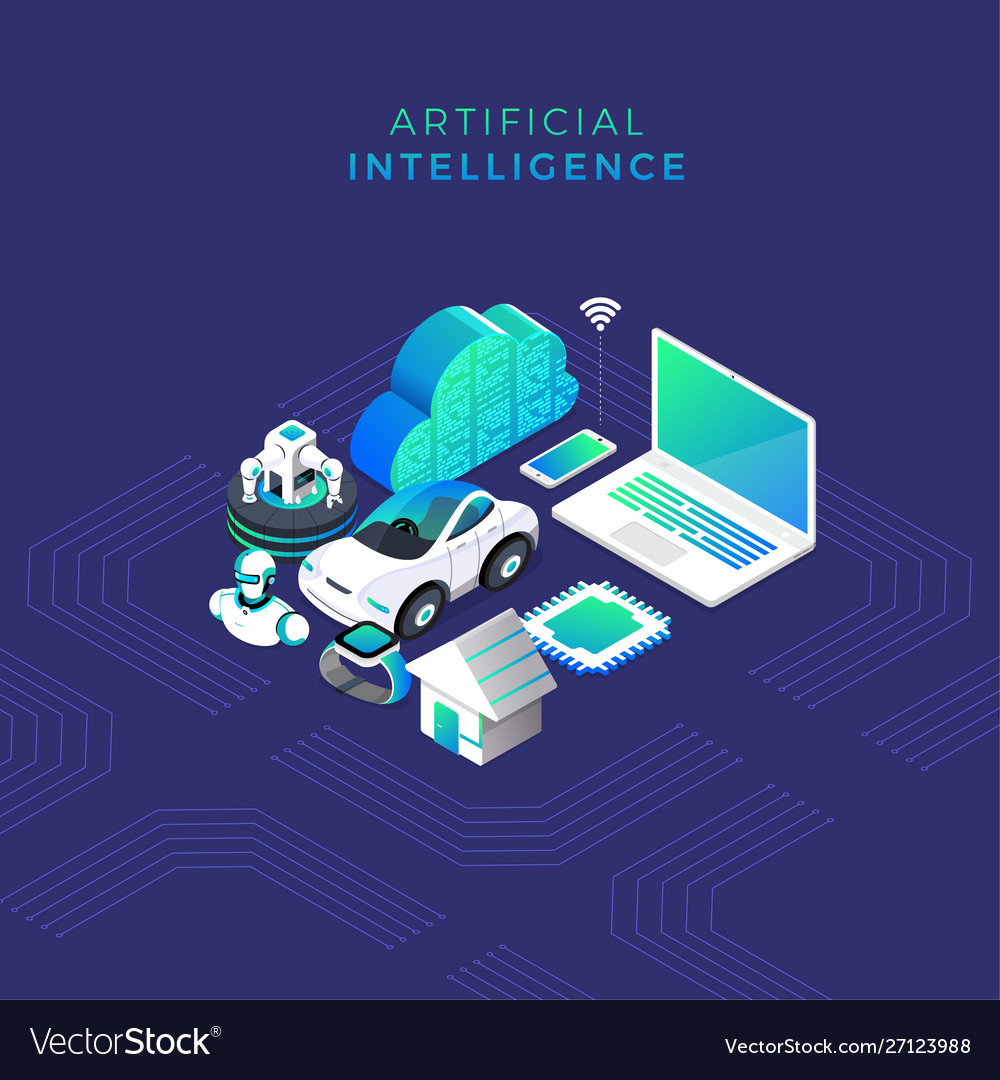 Isometric artificial intelligence Royalty Free Vector Image