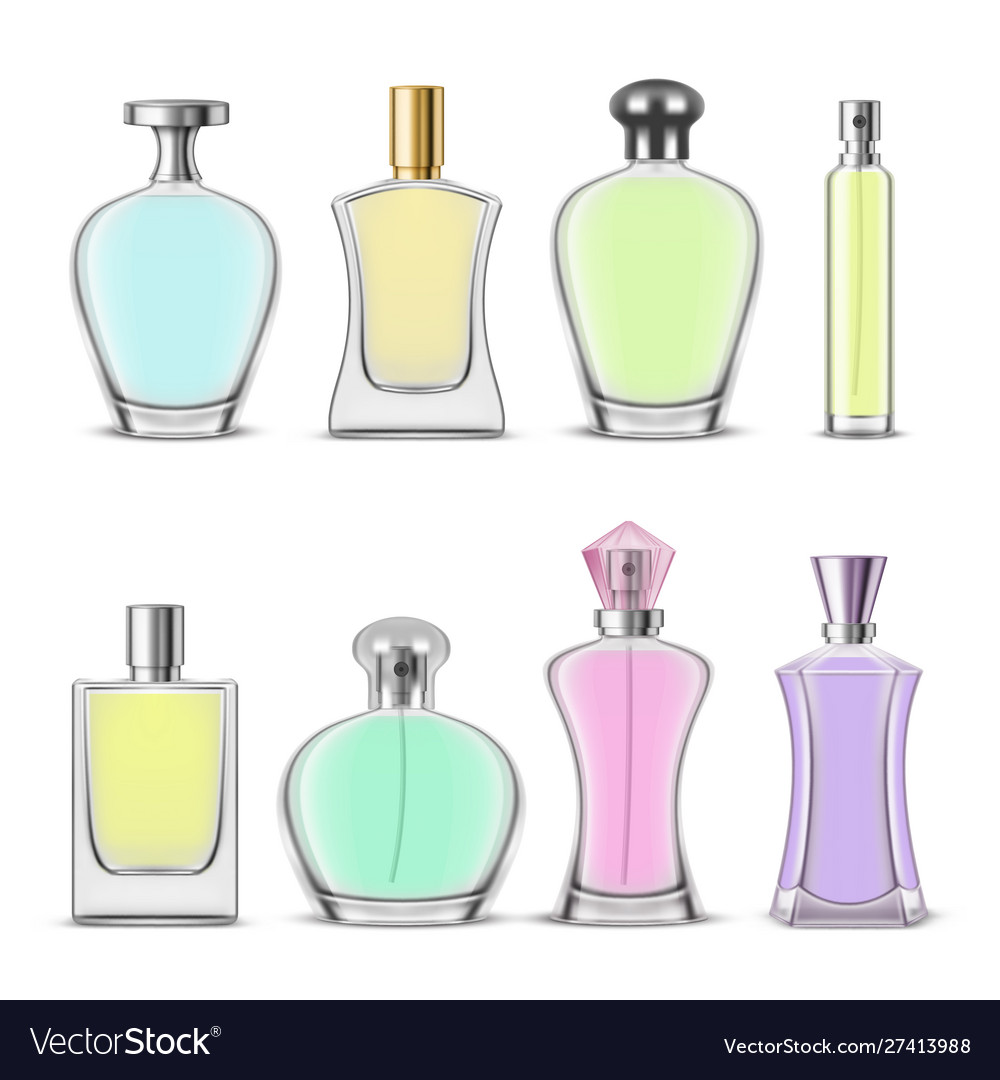 Set isolated perfume bottle or cosmetic glass Vector Image
