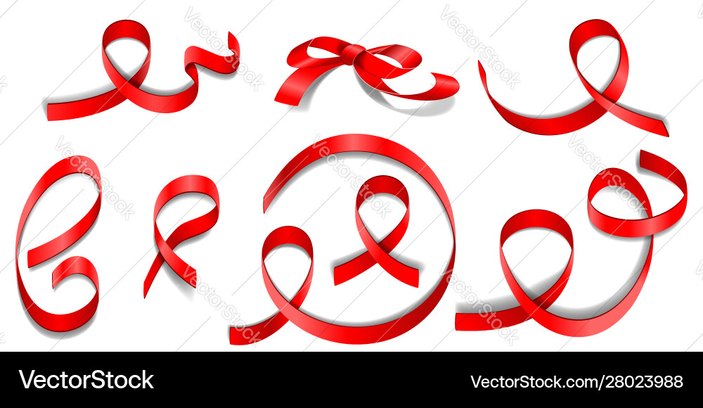 Set red ribbons and bow with different swirls Vector Image