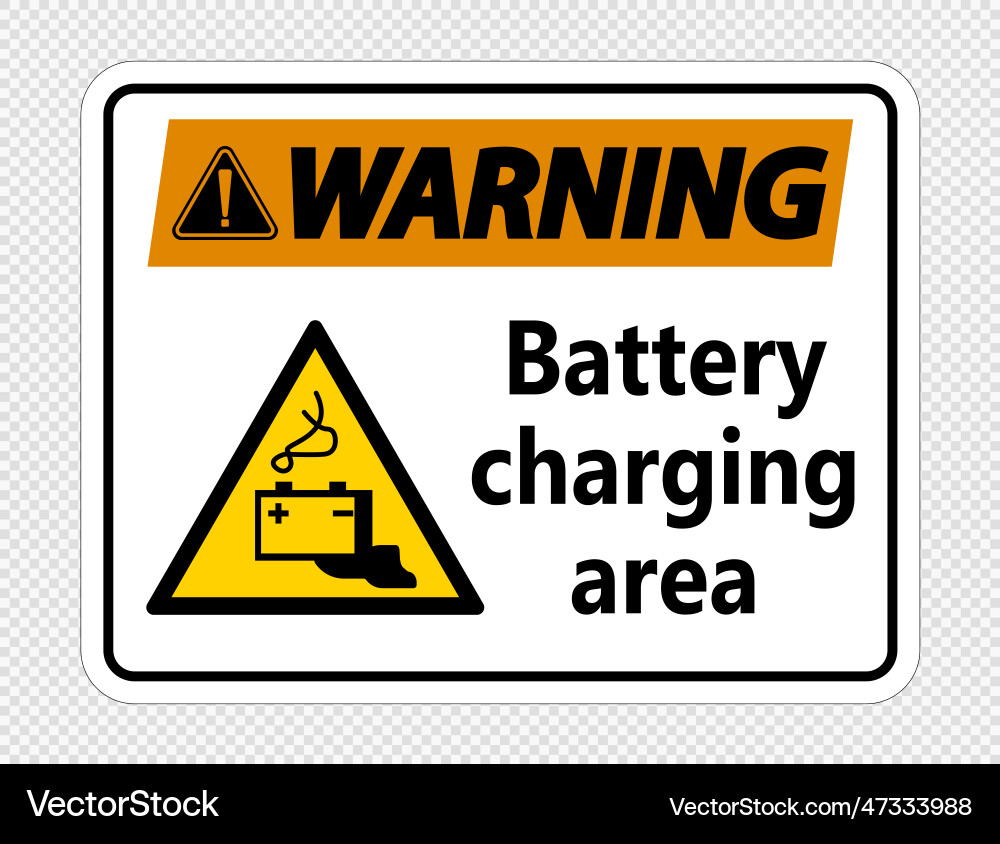 Warning battery charging area sign on transparent Vector Image