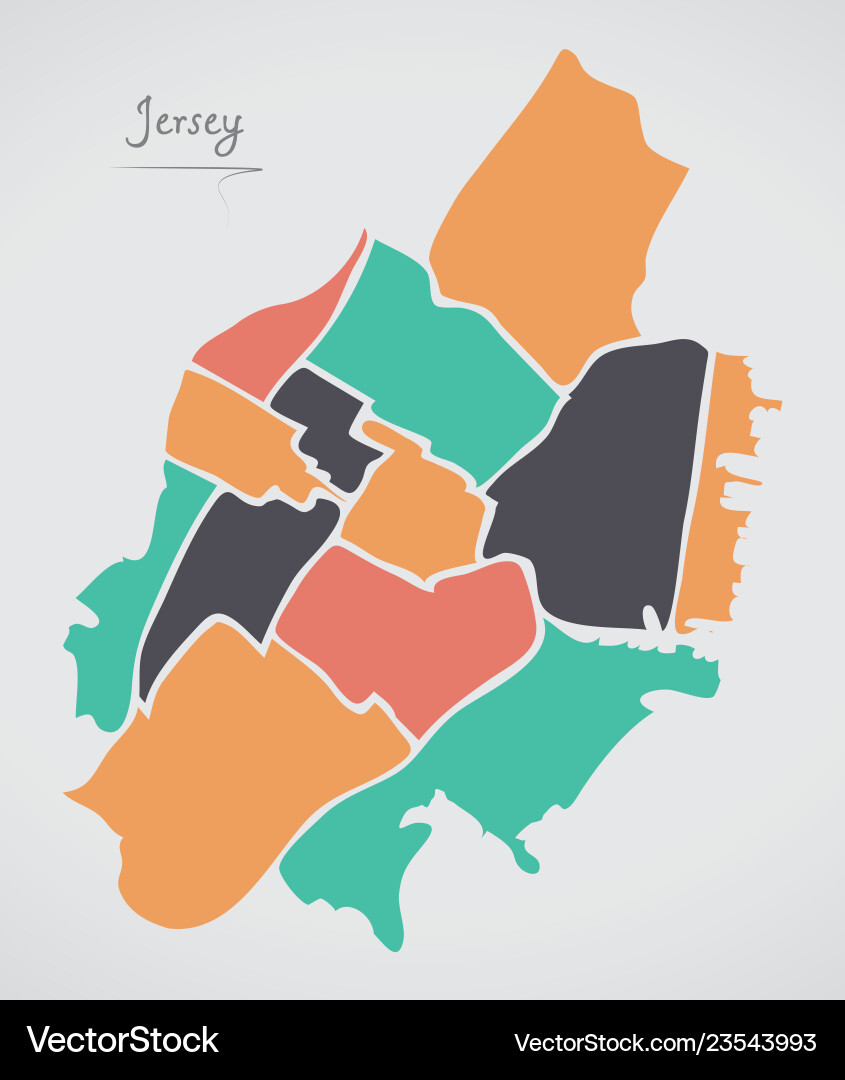 Jersey new map with neighborhoods Royalty Free Vector Image