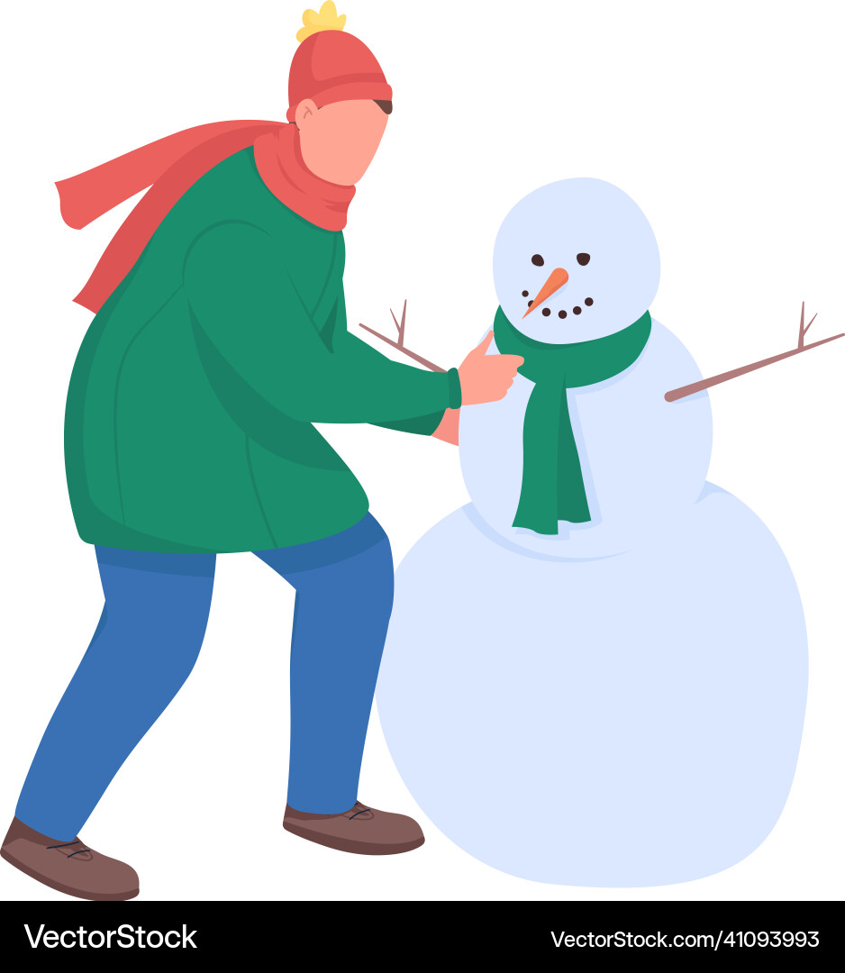Man build snowman flat color faceless character Vector Image
