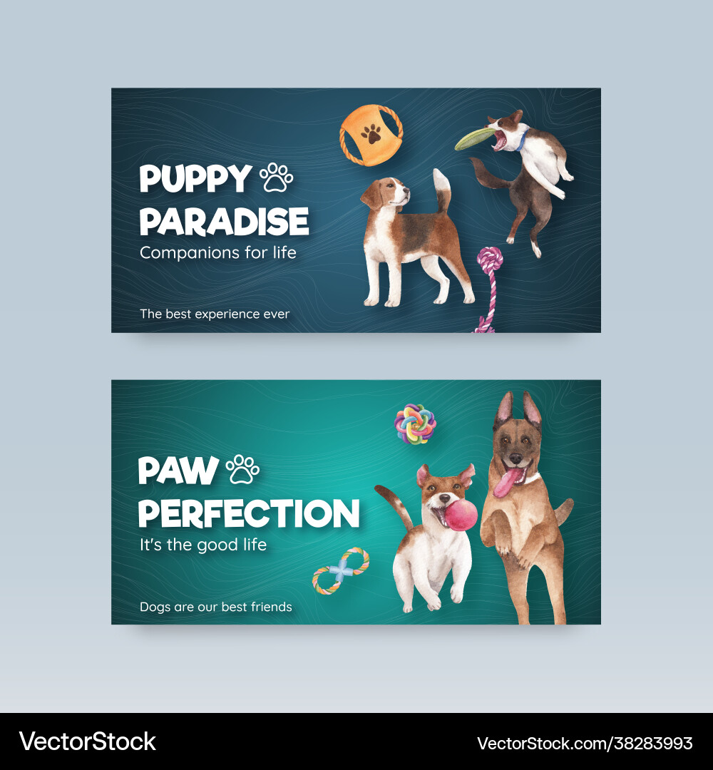 Twitter template with cute dog conceptwatercolor Vector Image