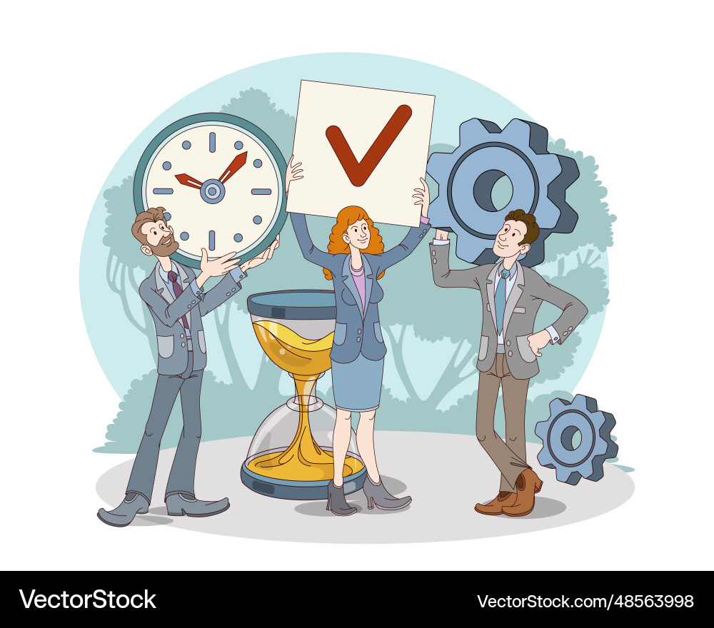 Boss finished job with team in time Royalty Free Vector