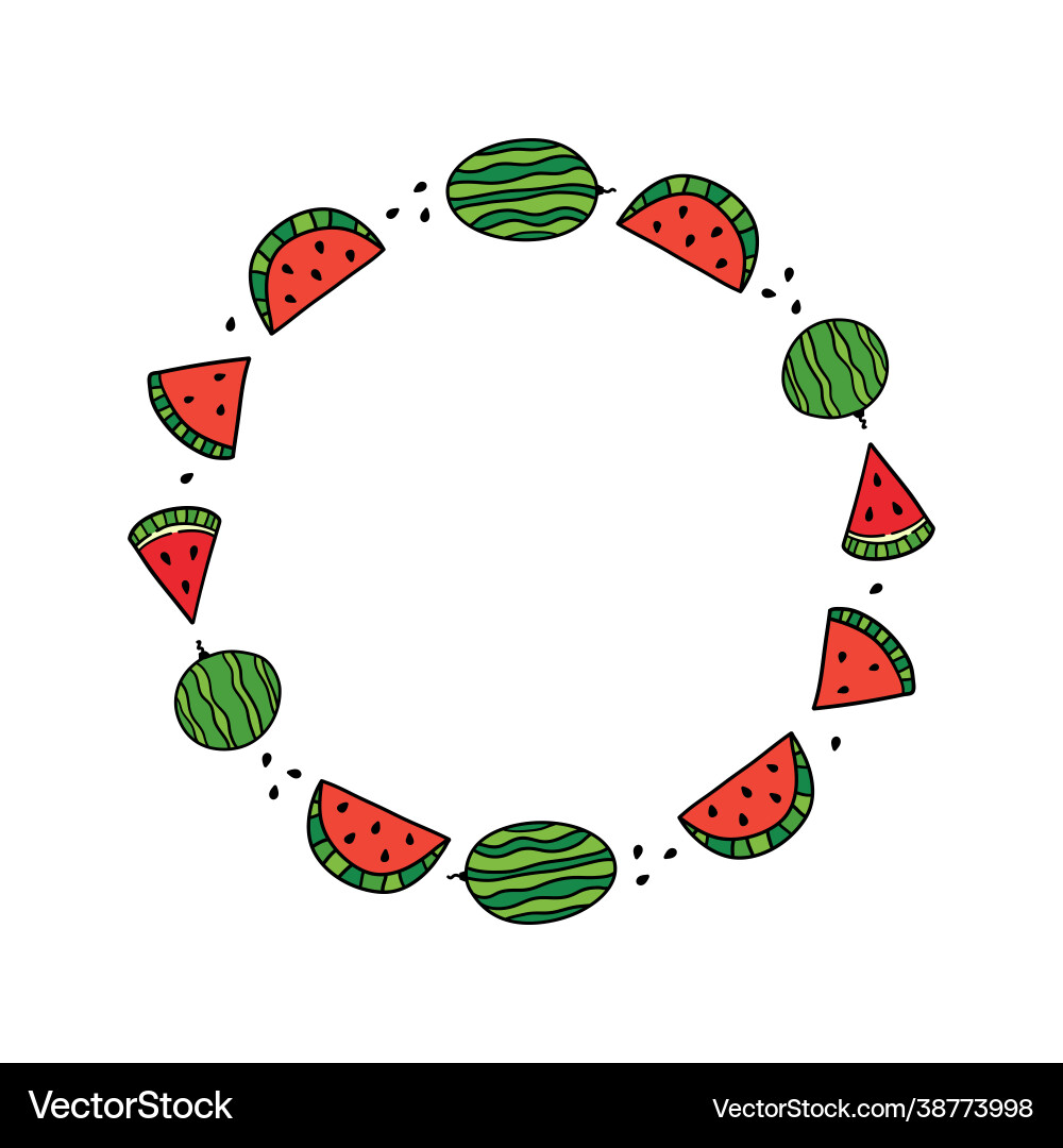 Doodle watermelon round frame Royalty Free Vector Image