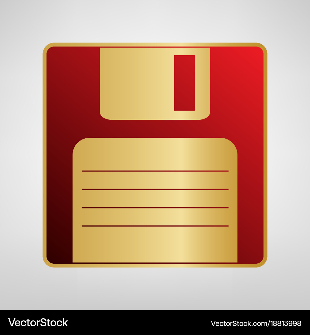 Floppy disk sign red icon on gold sticker Vector Image