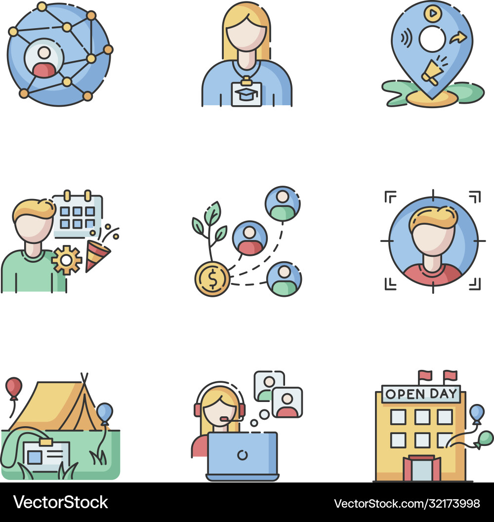 Networking rgb color icons set Royalty Free Vector Image