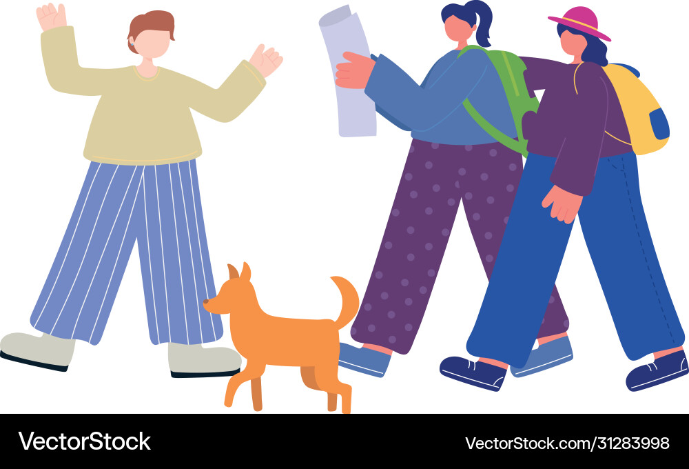 People activities women walking with map Vector Image
