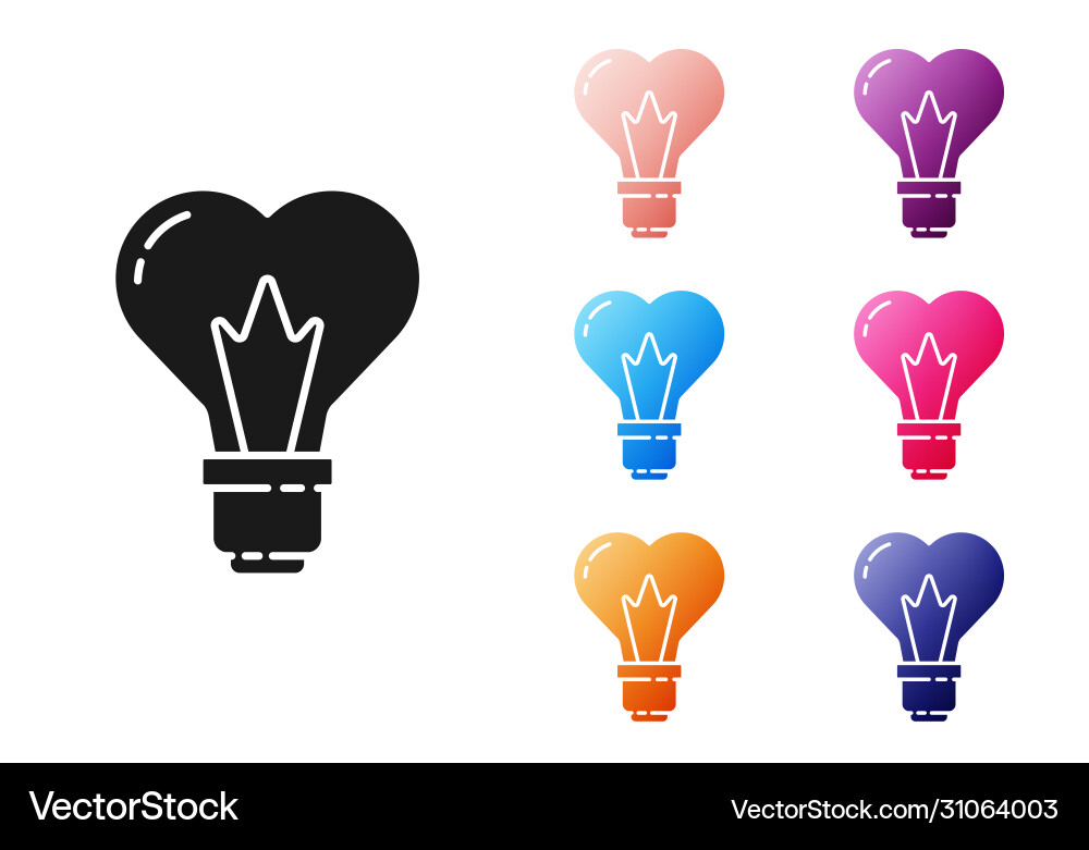 Black heart shape in a light bulb icon isolated Vector Image