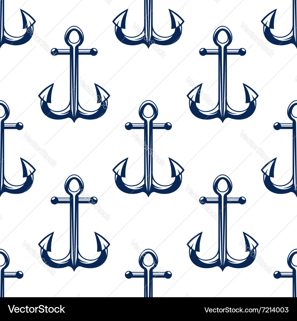 Blue retro ship anchors seamless pattern Vector Image